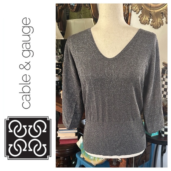 Cable & Gauge | Sweaters | Vintage Silver Metallic Knit Sweater Top ...